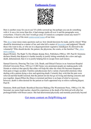 Euthanasia Conclusion Essay | PDF