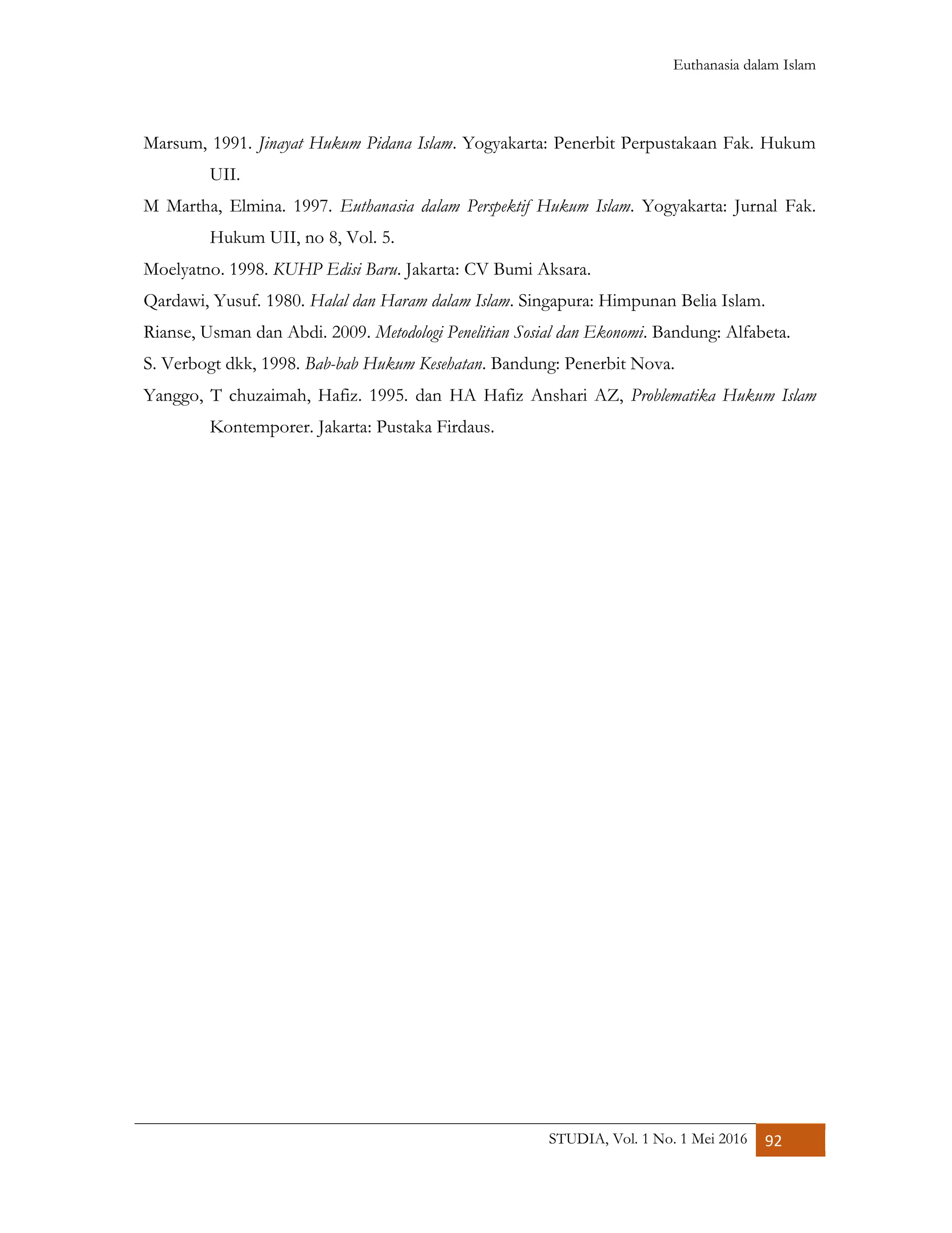 Euthanasia dalam islam (analisis fiqh dan hukum positif di indonesia) | PDF