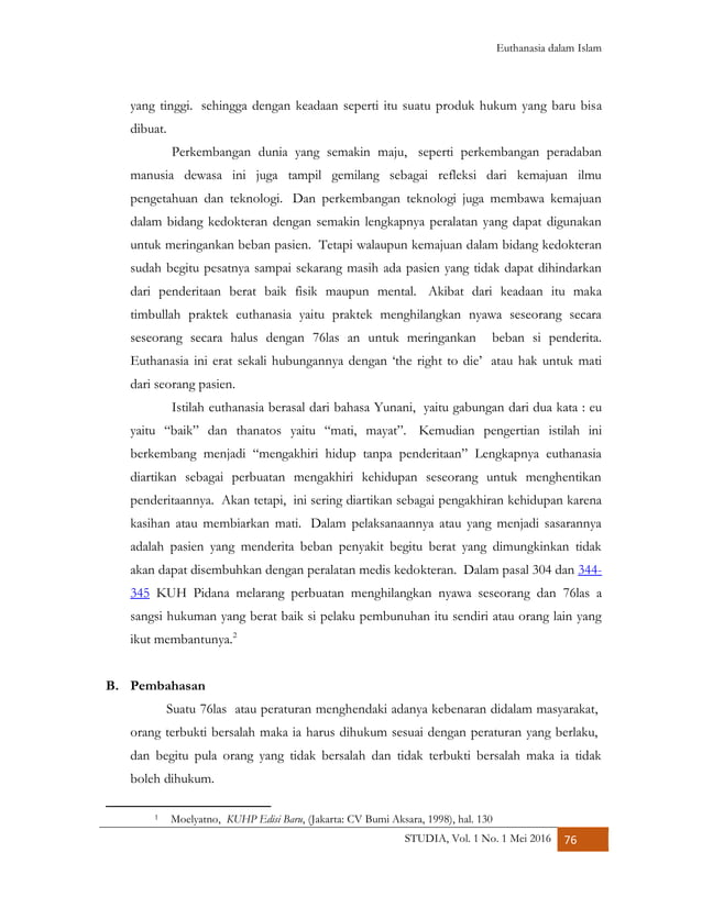 Euthanasia dalam islam (analisis fiqh dan hukum positif di indonesia) | PDF