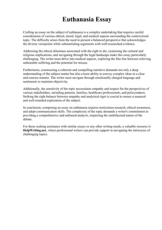 Euthanasia Essay. Kentucky Community and Technical College System | PDF