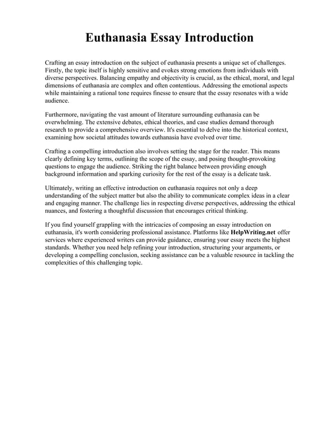 Euthanasia Essay Introduction. Virginia Wesleyan University | PDF ...
