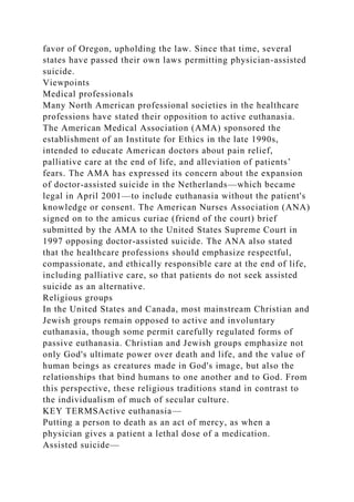 Euthanasiafrom Gale Encyclopedia of Nursing and Allied HealthD.docx