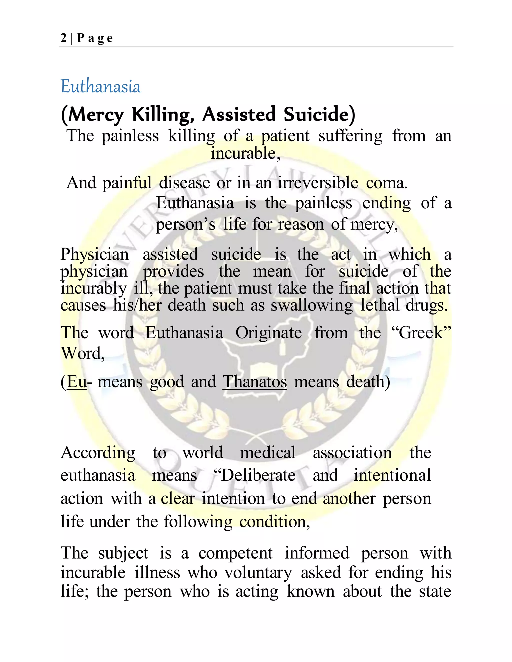 Euthanasia presentation | DOCX | First Aid | Injuries