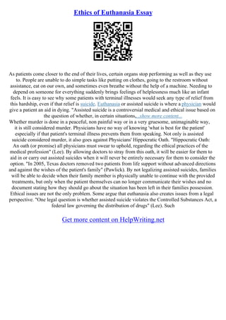 Euthanasia Pros Essay | PDF