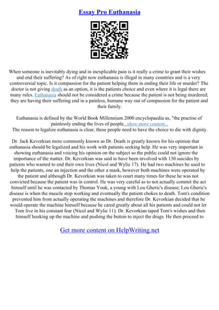 Euthanasia Pros Essay | PDF | First Aid | Injuries
