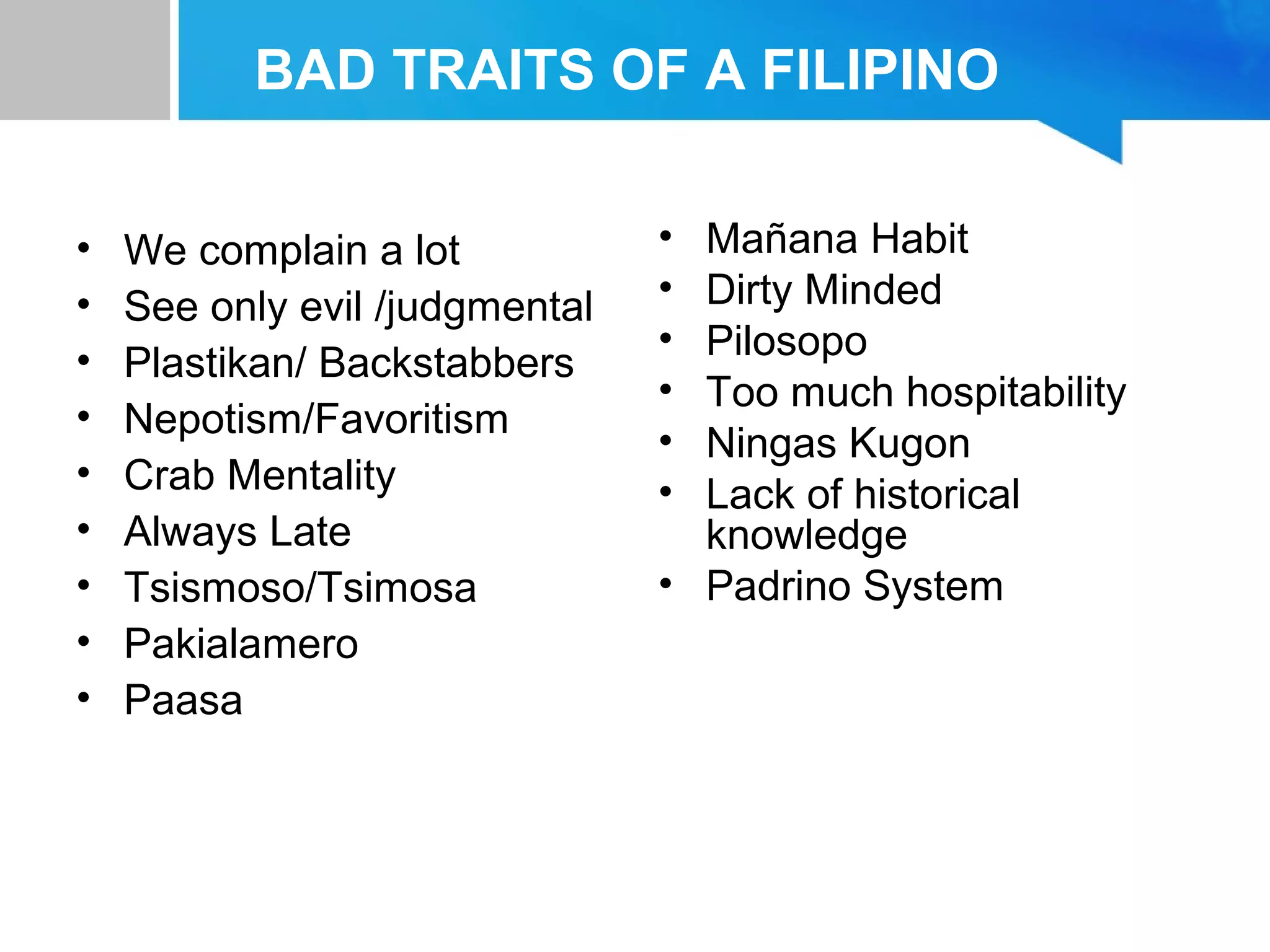 Filipino Traits and Characteristics | PPT