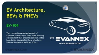 Electric Vehicle University - 104 EV ARCHITECTURE, BEVS & PHEVS | PPTX
