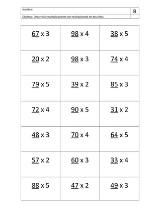 Ev.multiplicaciones con dos digitos enmultiplicando | DOC