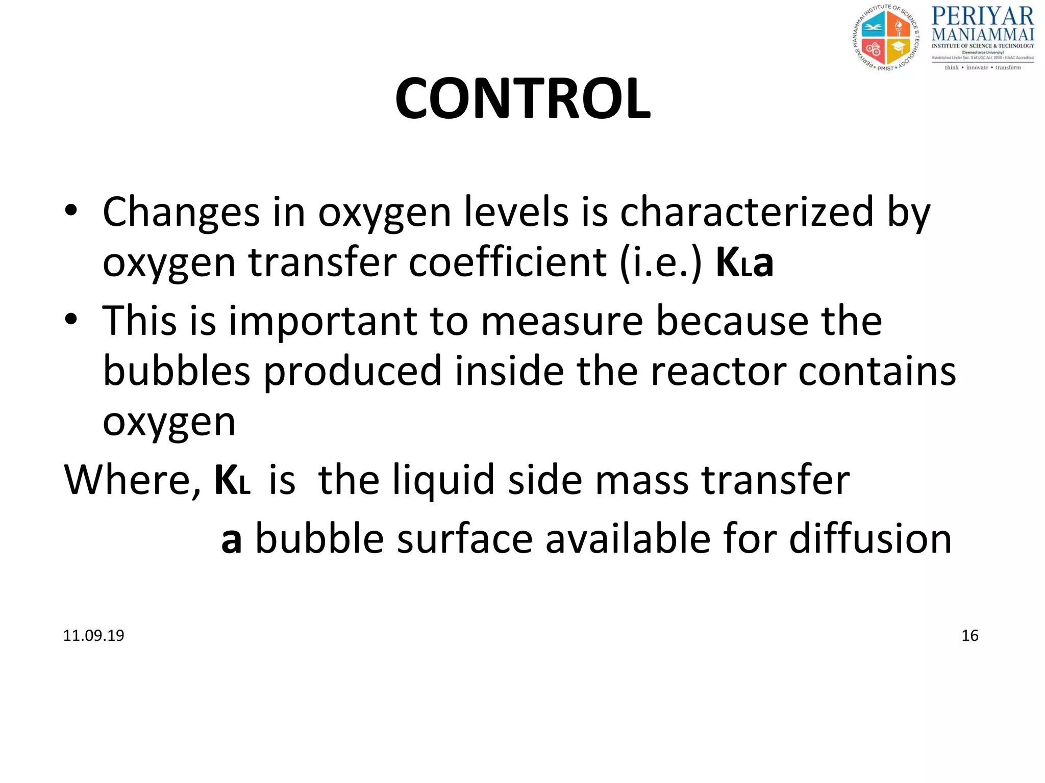 Measurement and control of dissolved oxygen in the bioreactor | PPTX