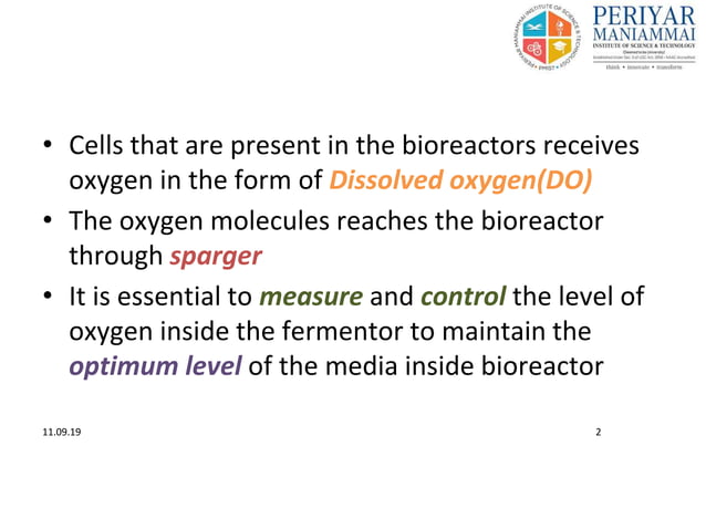 Measurement and control of dissolved oxygen in the bioreactor | PPTX ...