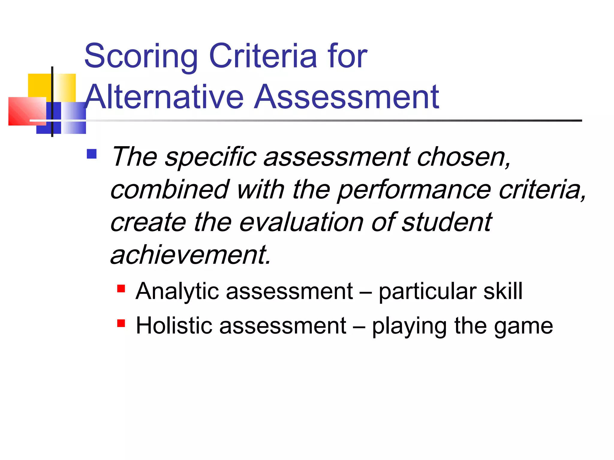 Alternative means of assessment and evaluations in inclusive classrooms | PPT