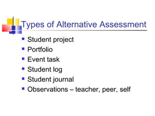 Alternative means of assessment and evaluations in inclusive classrooms ...
