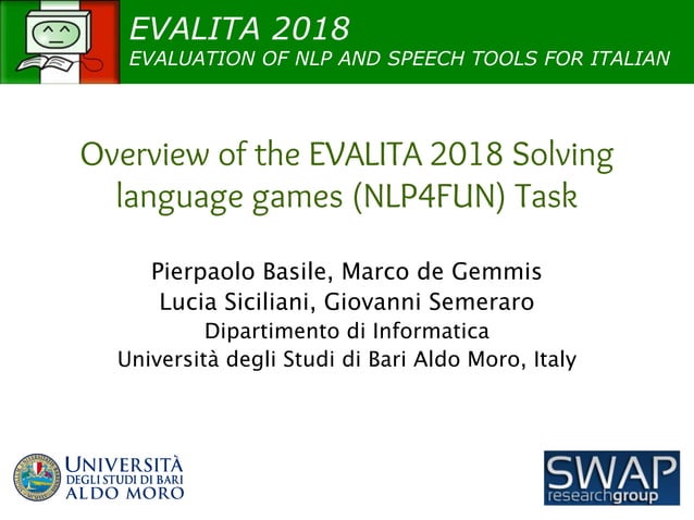 EVALITA 2018 NLP4FUN - Solving language games | PPT