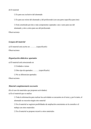 Evaluación de Materiales Curriculares Impresos (Parcerisa, 1996) | ODT