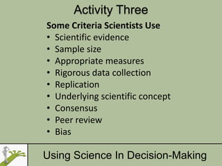 Evaluating Scientific Claims, a teacher workshop | PPTX