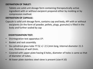 Evaluation of tablets and capsule | PPTX