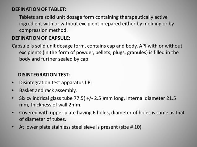 Evaluation of tablets and capsule | PPTX | Pharmaceutical Drugs ...