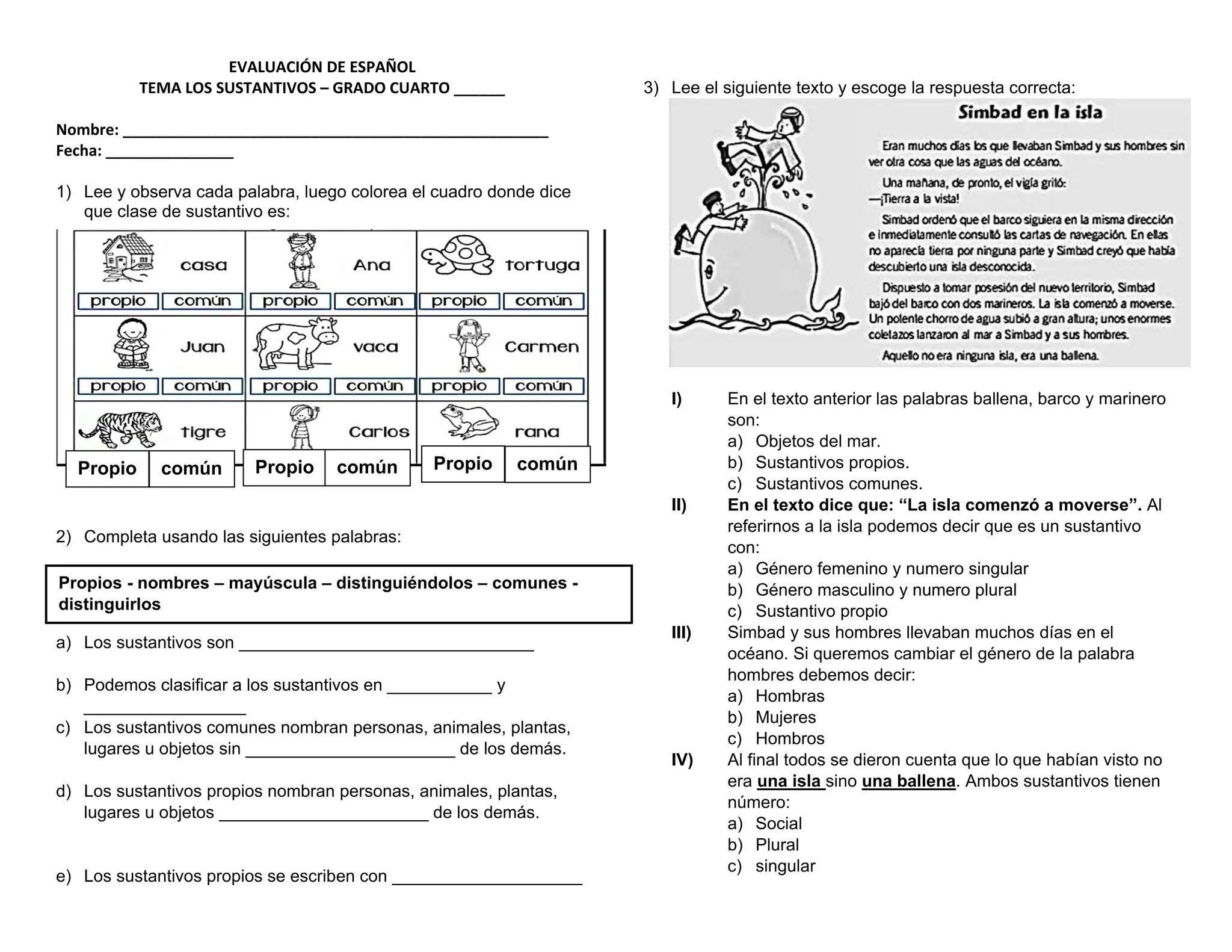 EVALUACIÓN DE ESPAÑOL sustantivos 4to grado.pdf