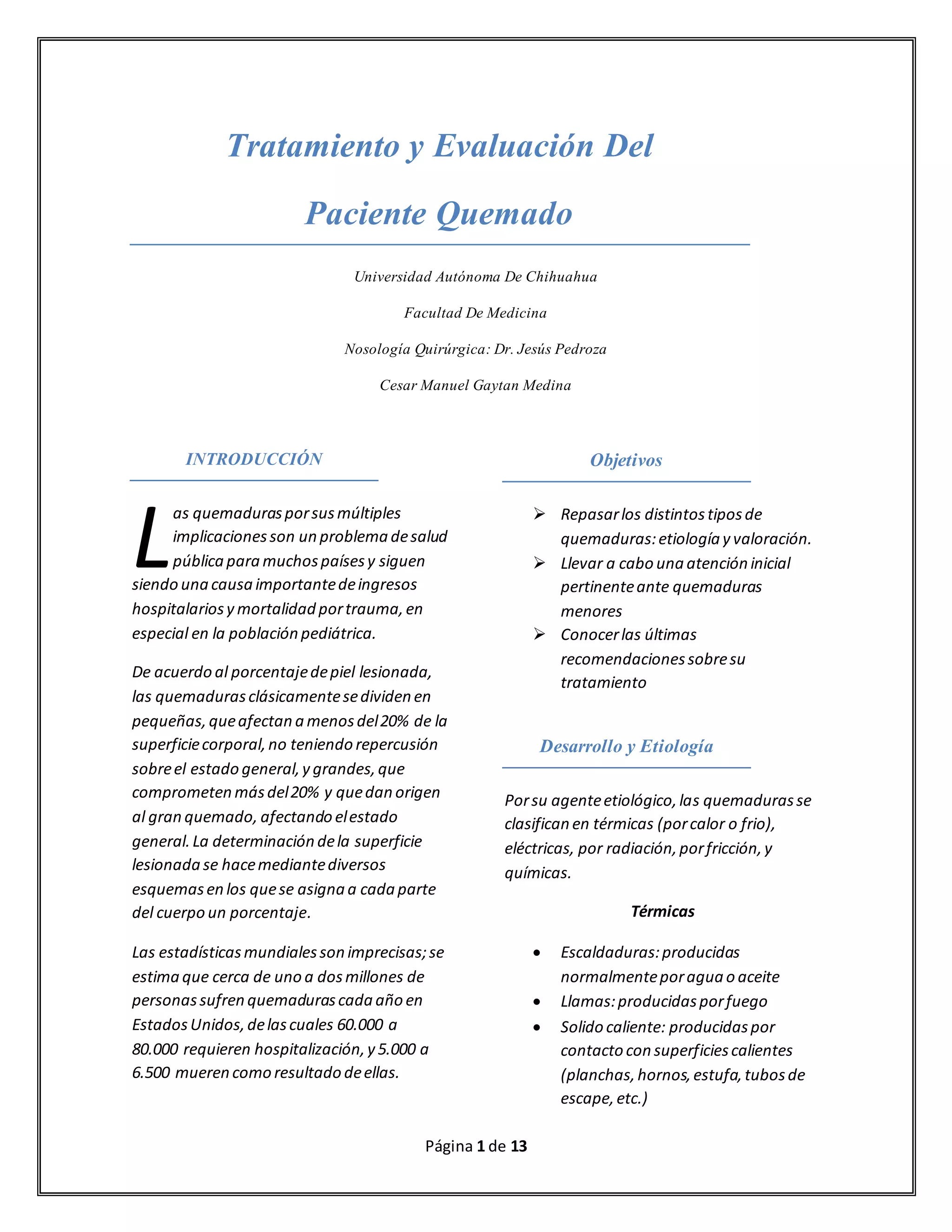 Evaluación de la superficie corporal quemada en pacientes del hospital ...