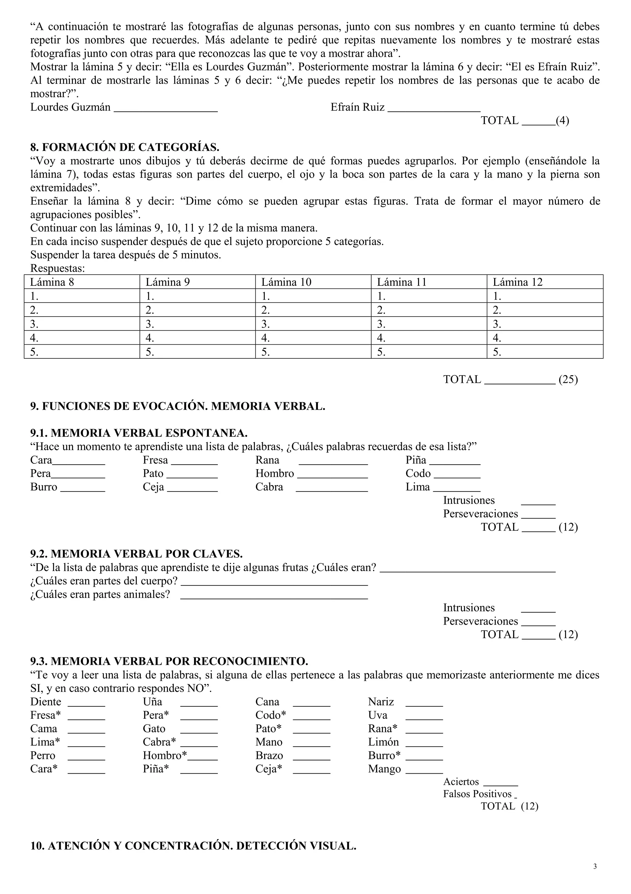 Evaluación neuropsicologica neuropsi - Atención y memoria. Ostrosky | DOC