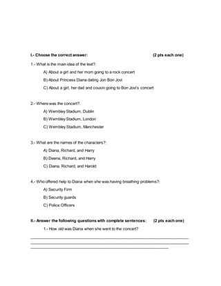 Evaluación reading comprehension | PDF