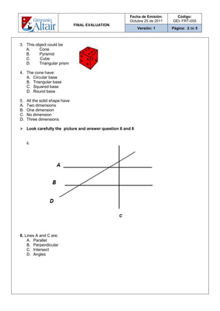 Geometry Evaluation 4 grade | DOCX