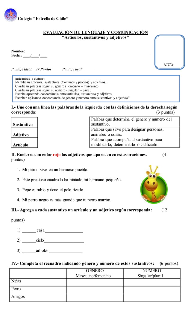 Evaluacion articulos-sustantivos-y-adjetivos | DOC
