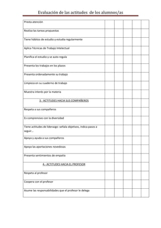 Evaluacion de actitudes de alumnos | DOCX