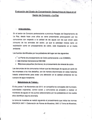 Evaluacion del grado de concentracion geoquimica en agua en el sector ...