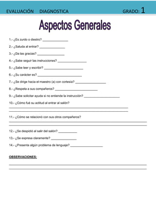 Evaluacion diagnostica primer año 1 | PDF