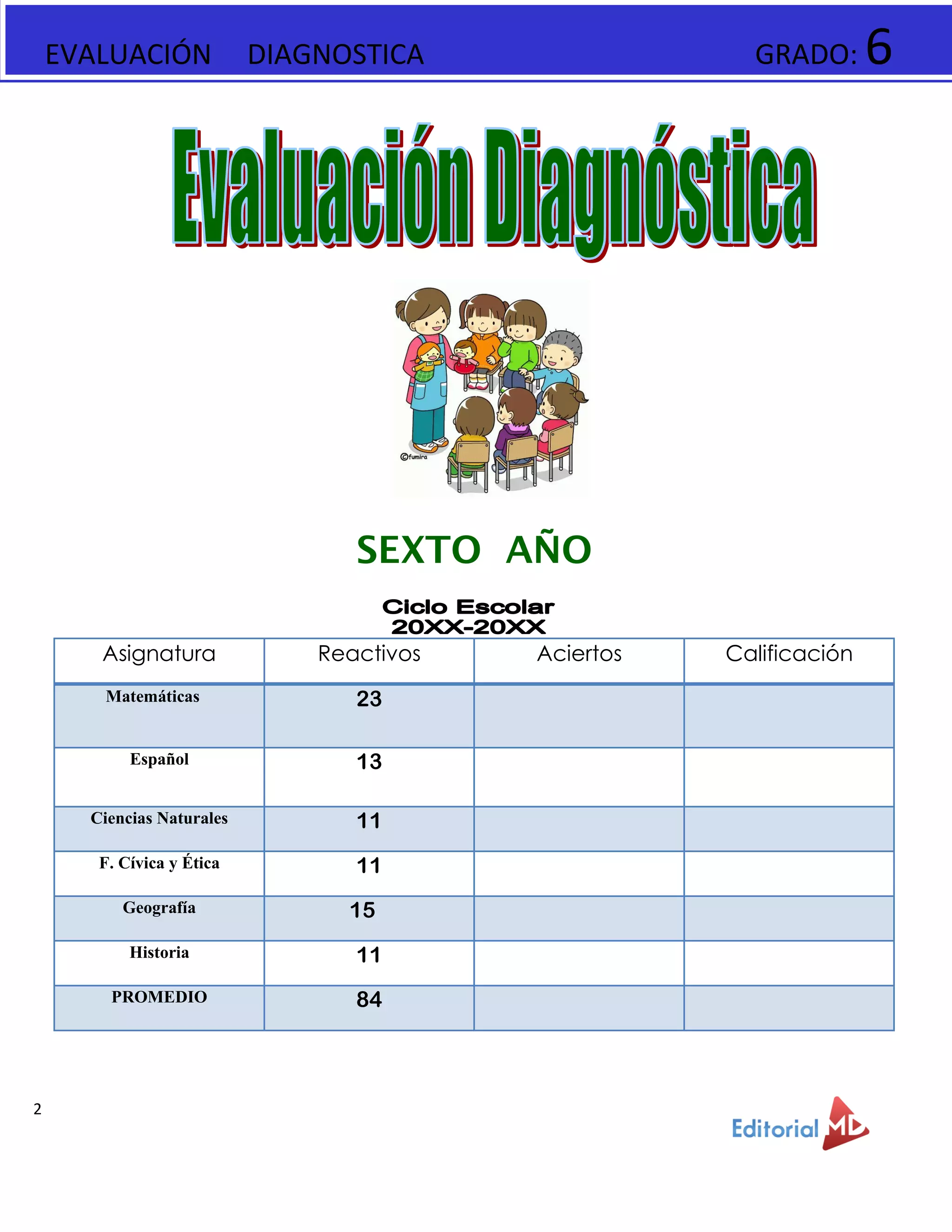 Examen Diagnstico Sexto Grado 20202021 Ciclo Escolar