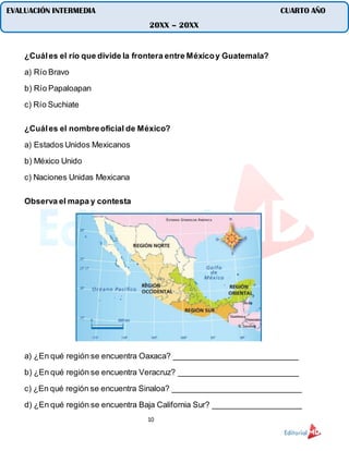 Evaluacion intermedia cuarto de primaria | DOCX