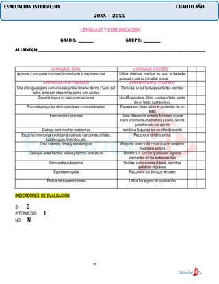Evaluacion intermedia cuarto de primaria | DOCX