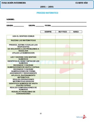 Evaluacion intermedia cuarto de primaria | DOCX