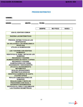 Evaluacion intermedia de 5° grado de primaria | PDF