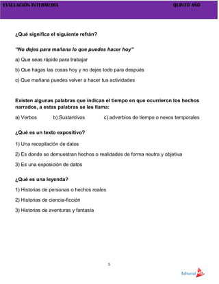 Evaluacion intermedia de 5° grado de primaria | PDF