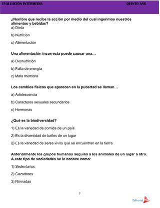 Evaluacion intermedia de 5° grado de primaria | PDF | Geography | Science