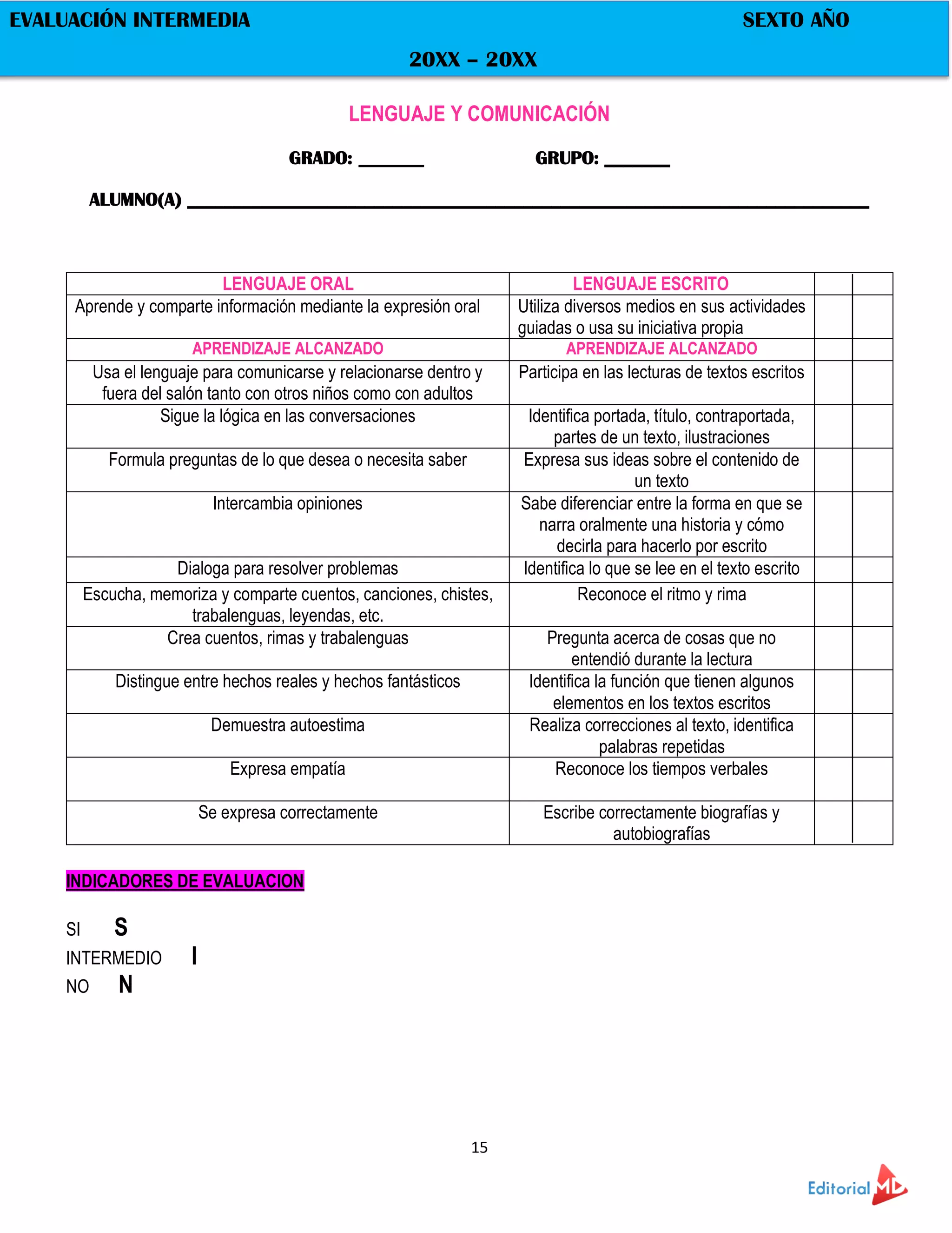 Evaluacion intermedia de primaria 6° grado | PDF