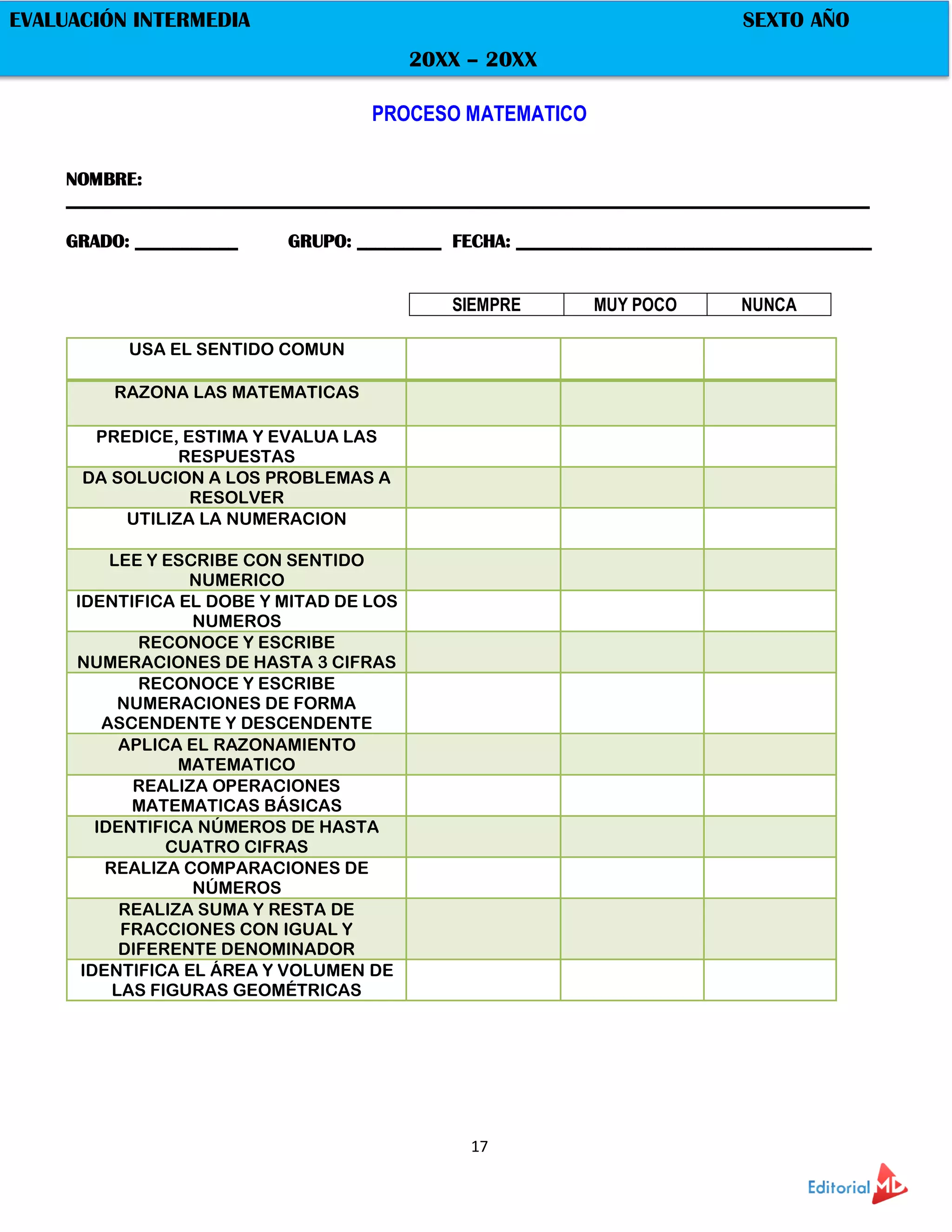 Evaluacion intermedia de primaria 6° grado | PDF