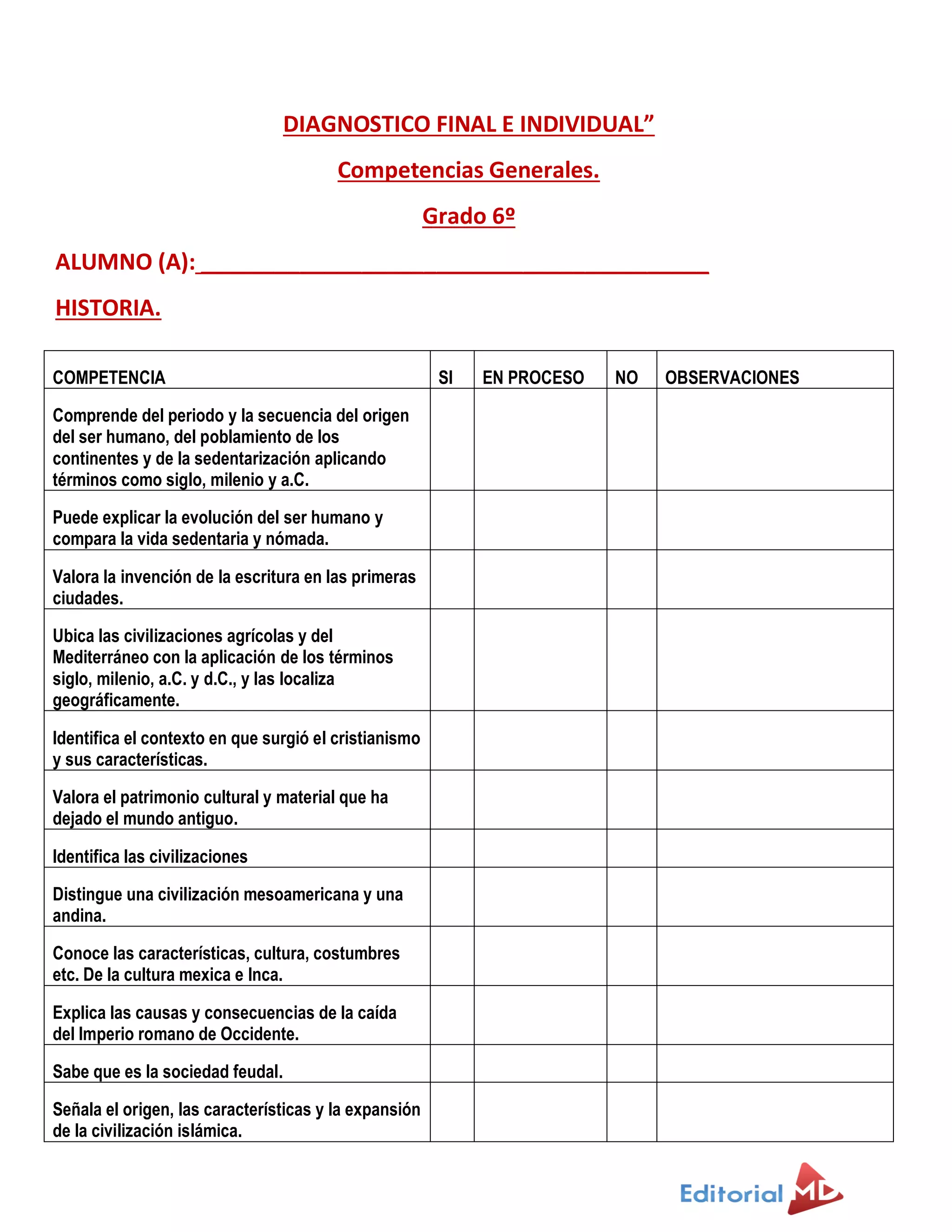 Evaluacion intermedia de primaria 6° grado | PDF