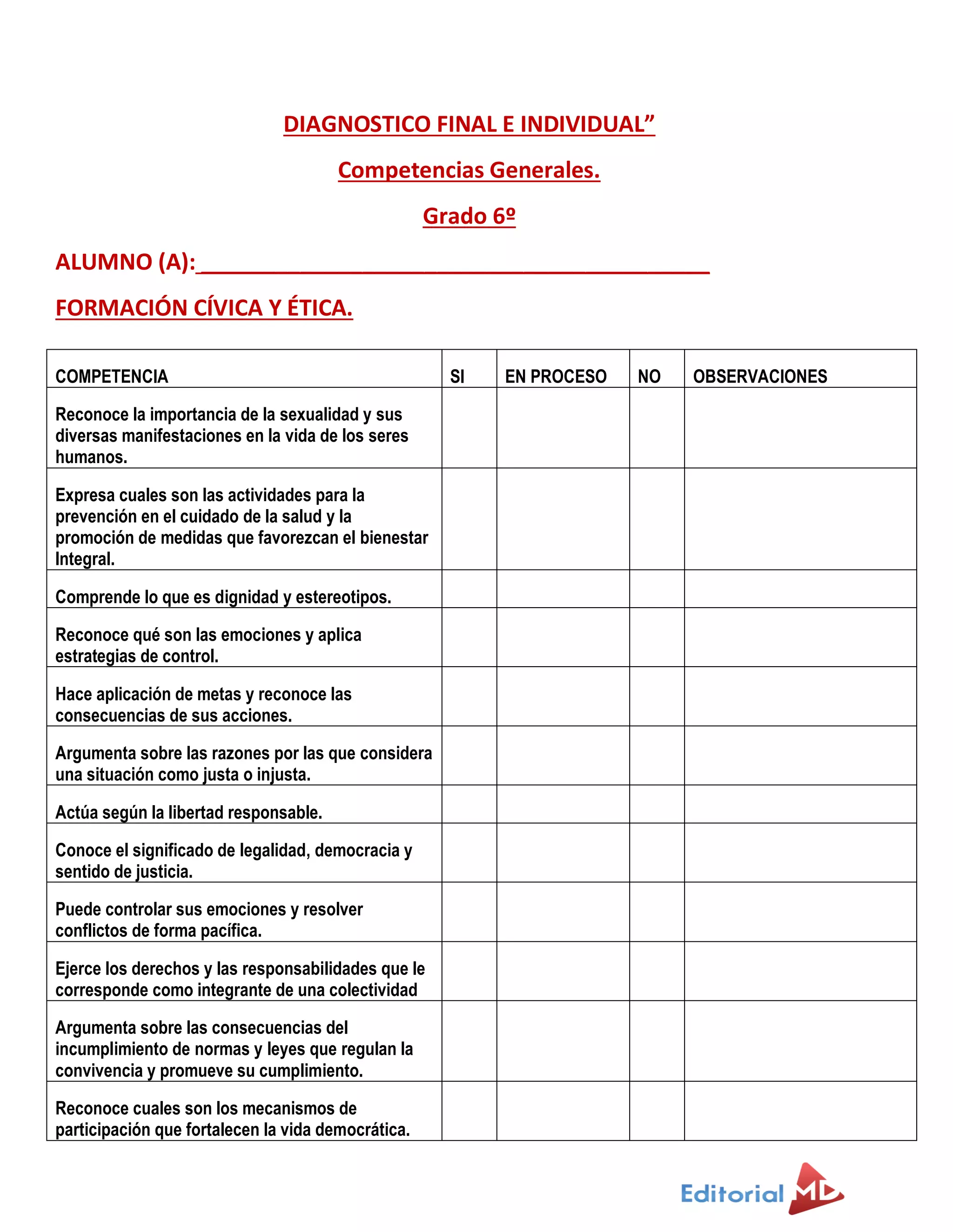 Evaluacion intermedia de primaria 6° grado | PDF