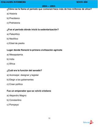 Evaluacion intermedia de primaria 6° grado | PDF
