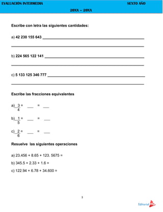 Evaluacion intermedia de primaria 6° grado | PDF