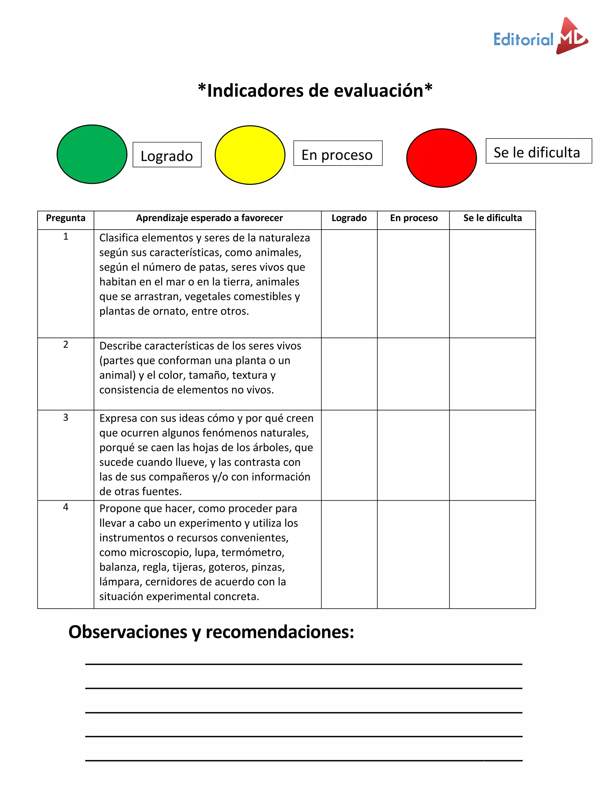 Evaluacion intermedia en preescolar | DOCX