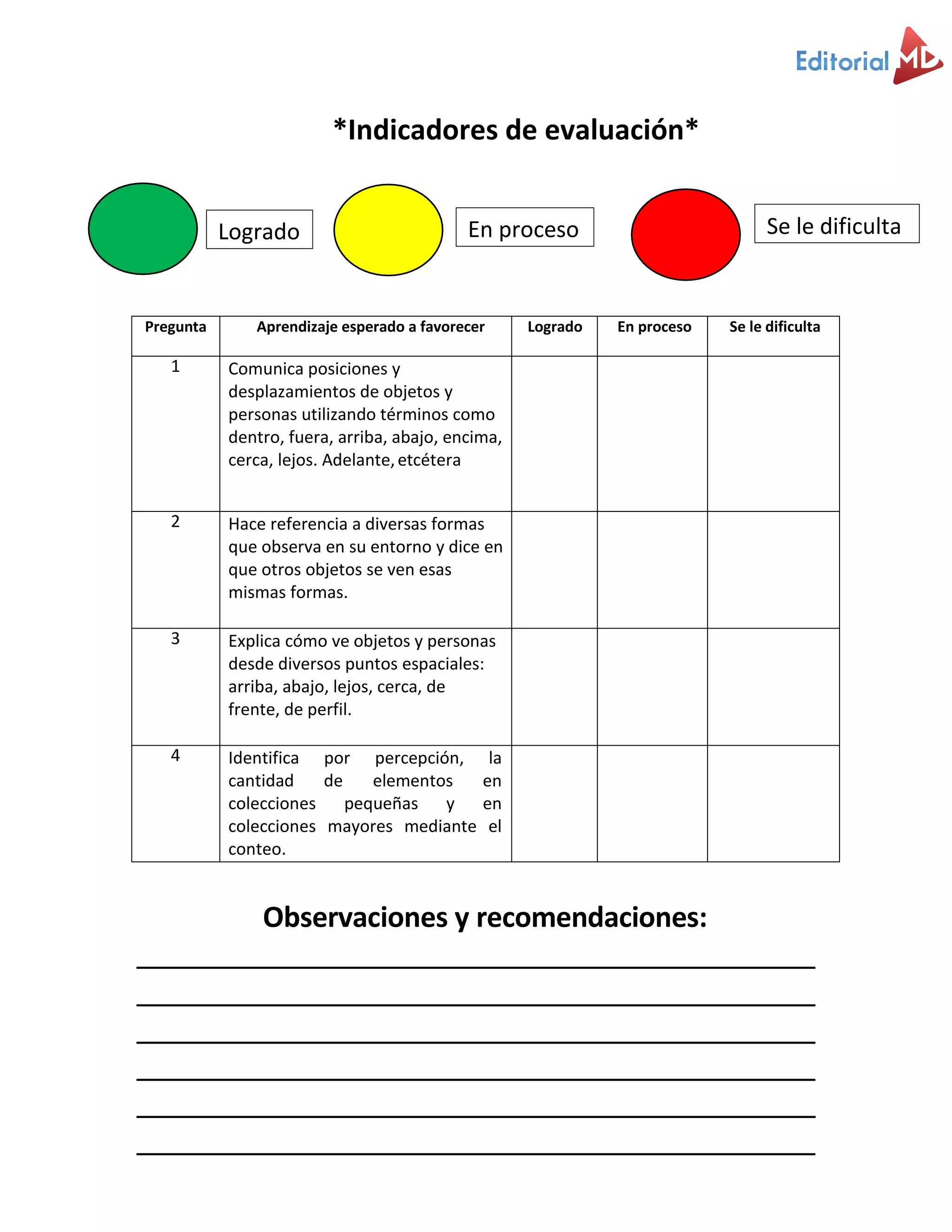 Evaluacion intermedia en preescolar | DOCX