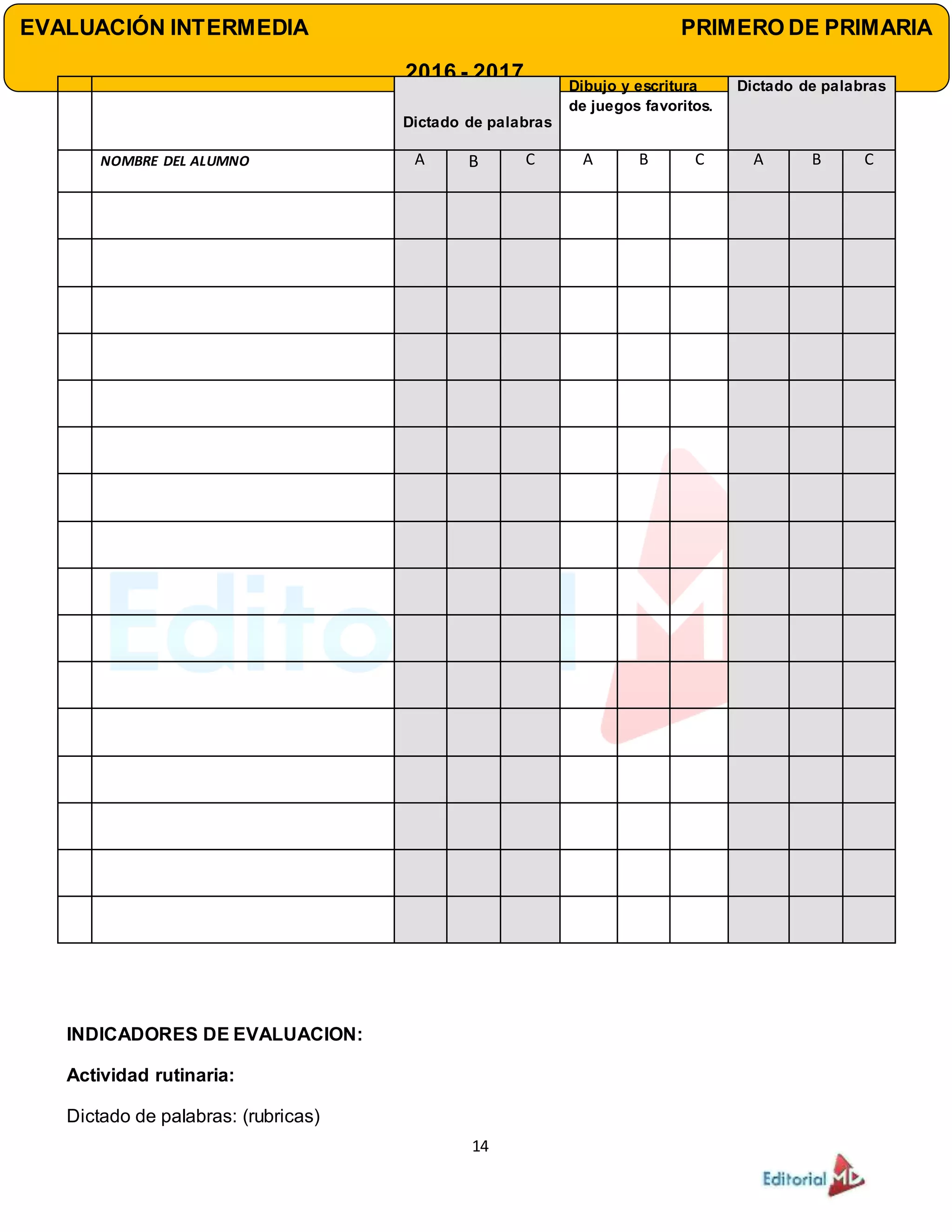 Evaluacion intermedia primero de primaria | DOCX