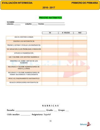 Evaluacion intermedia primero de primaria | DOCX