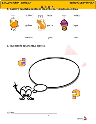 Evaluacion intermedia primero de primaria | DOCX