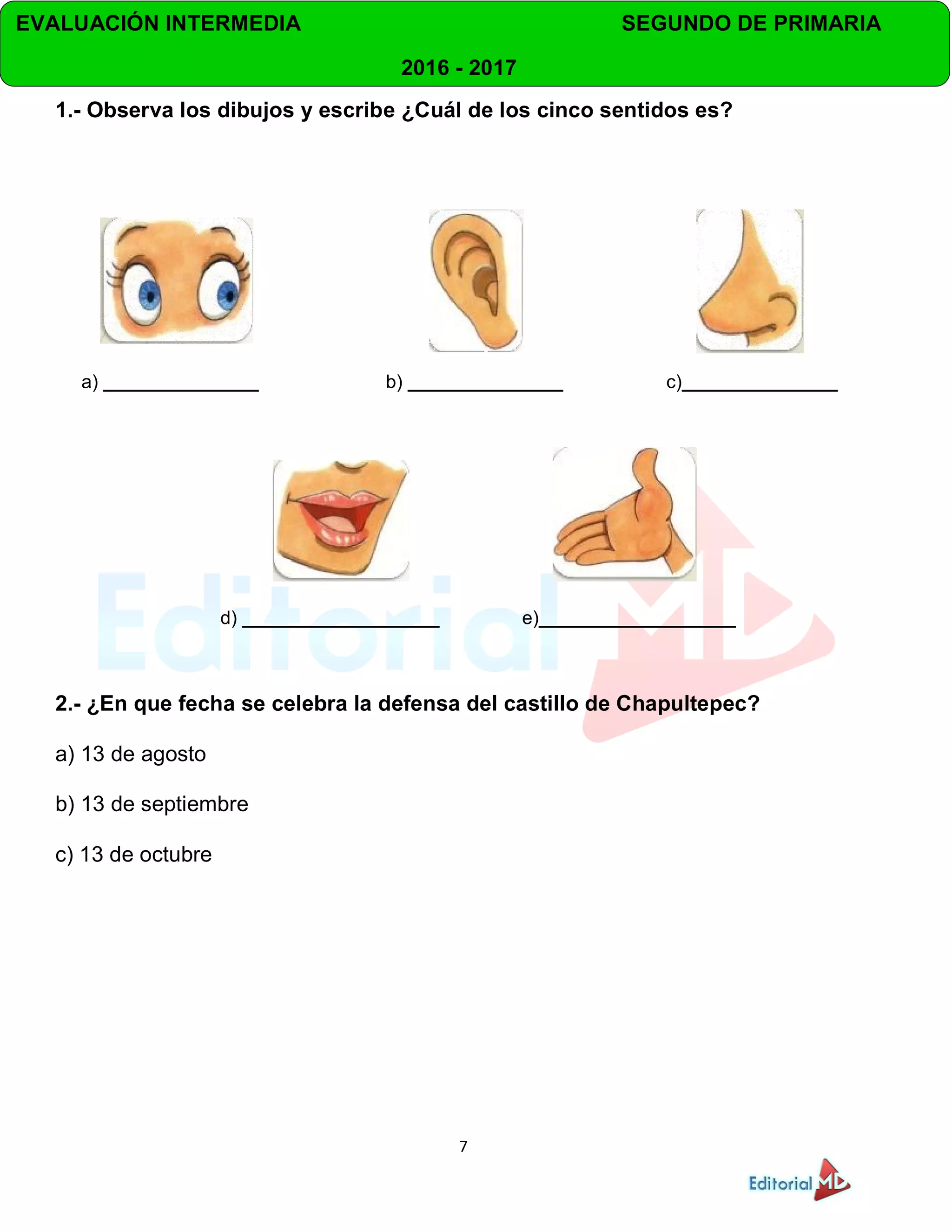 Evaluacion intermedia segundo de primaria | PDF