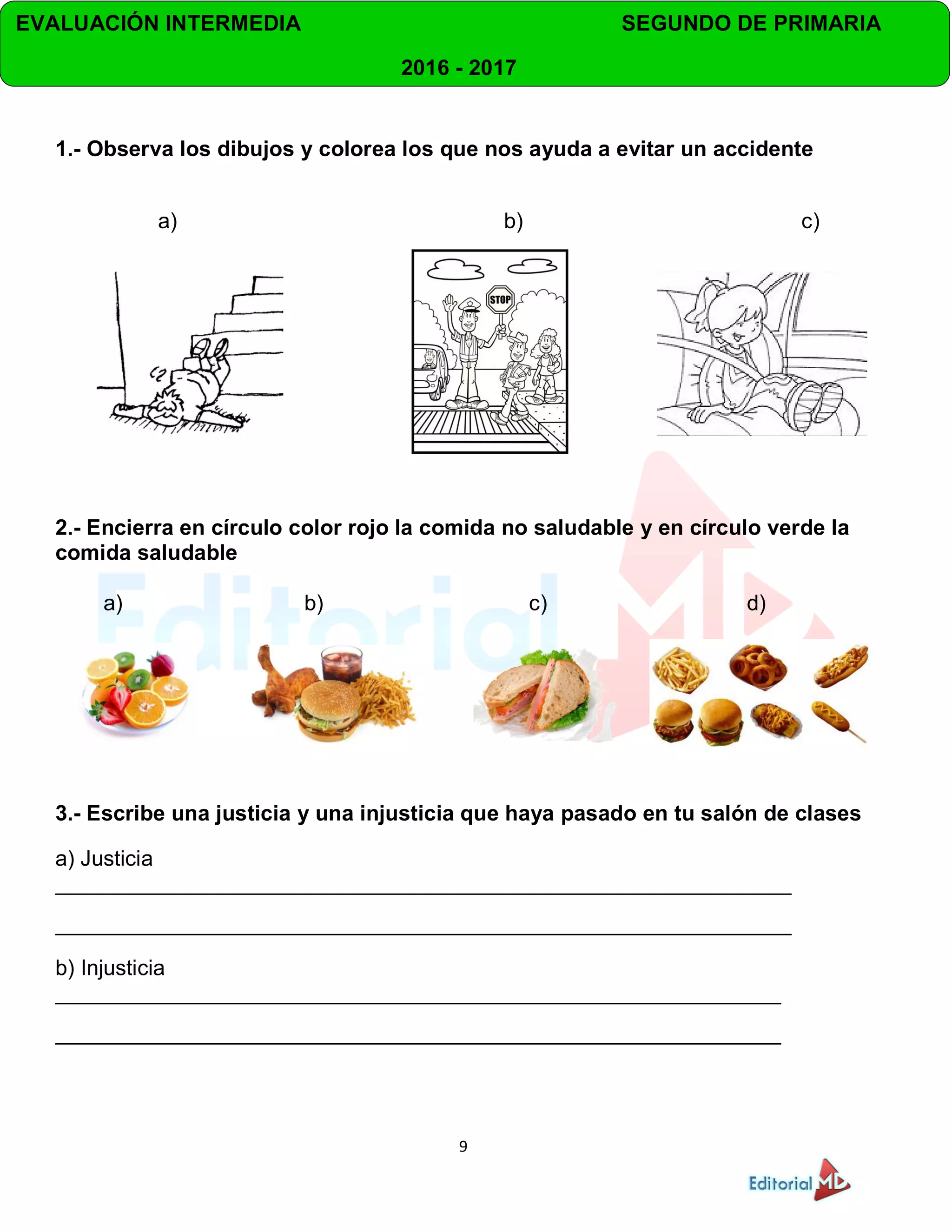 Evaluacion intermedia segundo de primaria | PDF